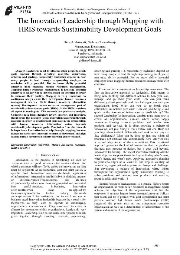 (PDF) The Innovation Leadership through Mapping with HRIS towards Sustainability Development Goals