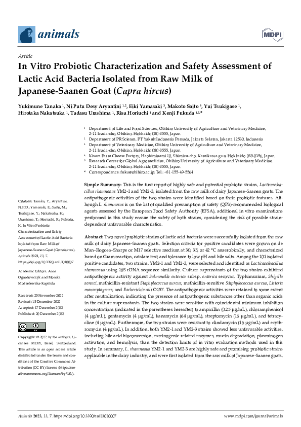 (PDF) In Vitro Probiotic Characterization and Safety Assessment of Lactic Acid Bacteria Isolated ...