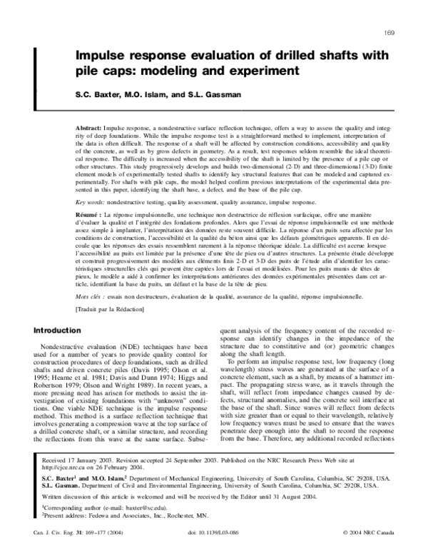 (PDF) Impulse response evaluation of drilled shafts with pile caps ...