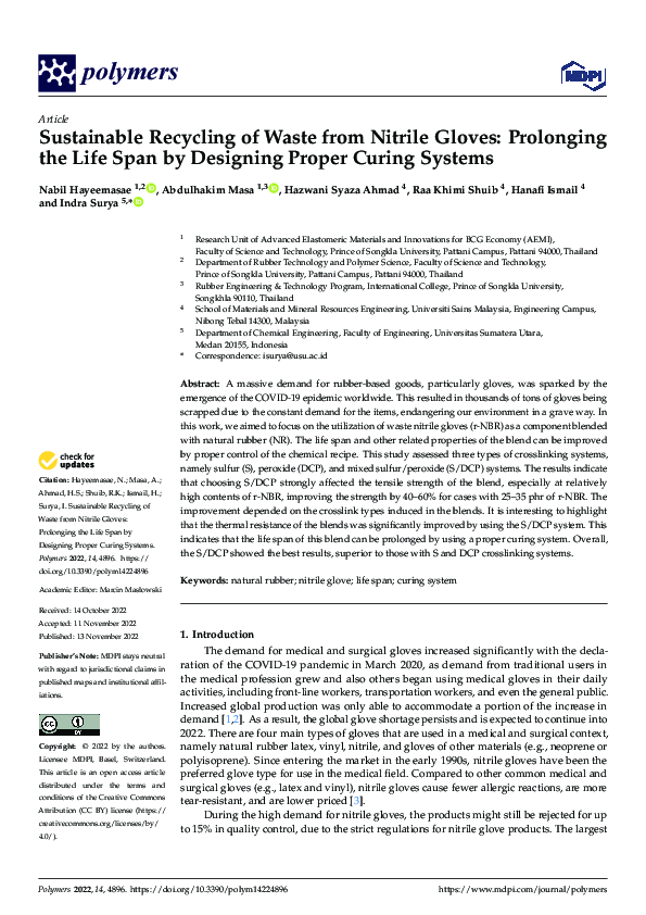(PDF) Sustainable Recycling of Waste from Nitrile Gloves: Prolonging ...