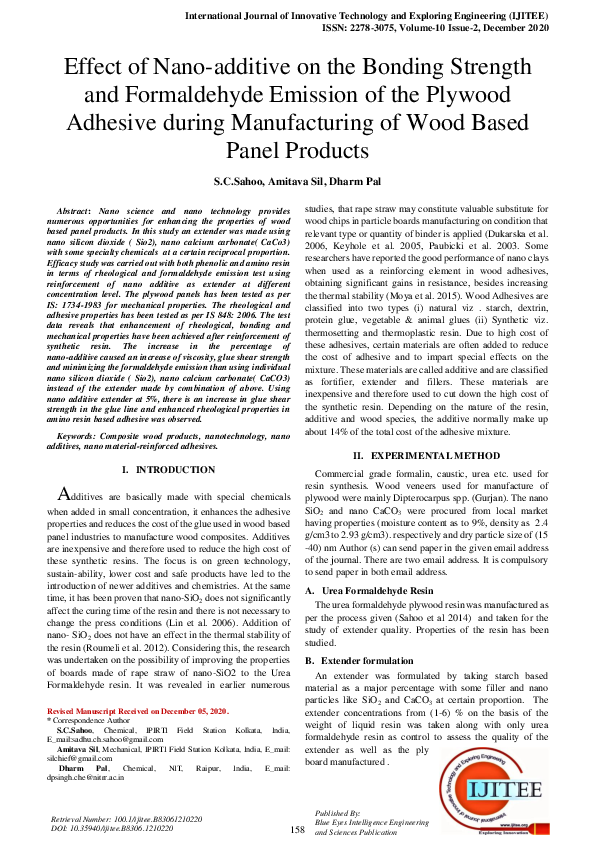 (PDF) Effect of Nano-additive on the Bonding Strength and Formaldehyde ...
