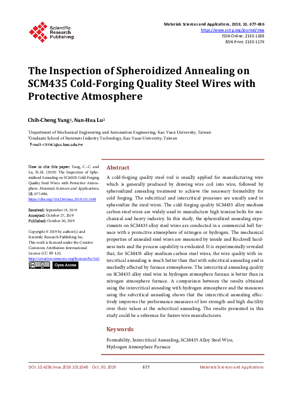 (PDF) The Inspection of Spheroidized Annealing on SCM435 Cold-Forging ...