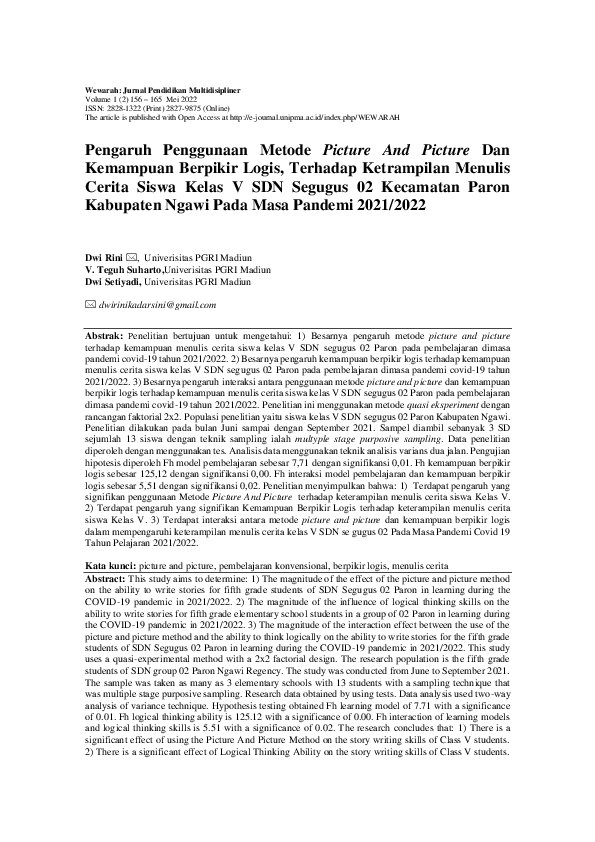 (PDF) Pengaruh Penggunaan Metode Picture And Picture Dan Kemampuan ...