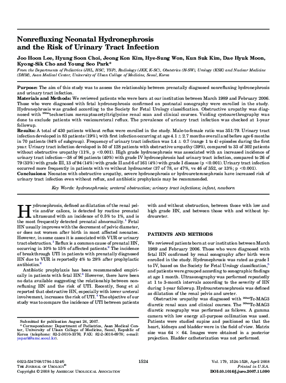 (PDF) Nonrefluxing Neonatal Hydronephrosis and the Risk of Urinary ...