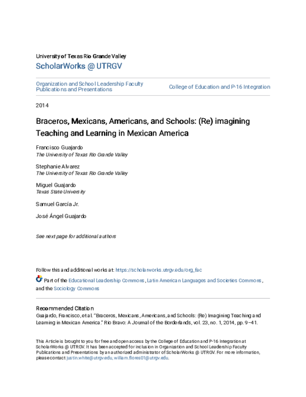 (PDF) Braceros, Mexicans, Americans, and Schools: (Re) imagining ...