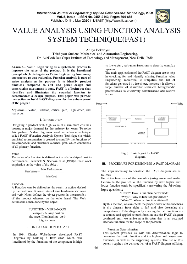 (PDF) Value Analysis Using Function Analysis System Technique(Fast)