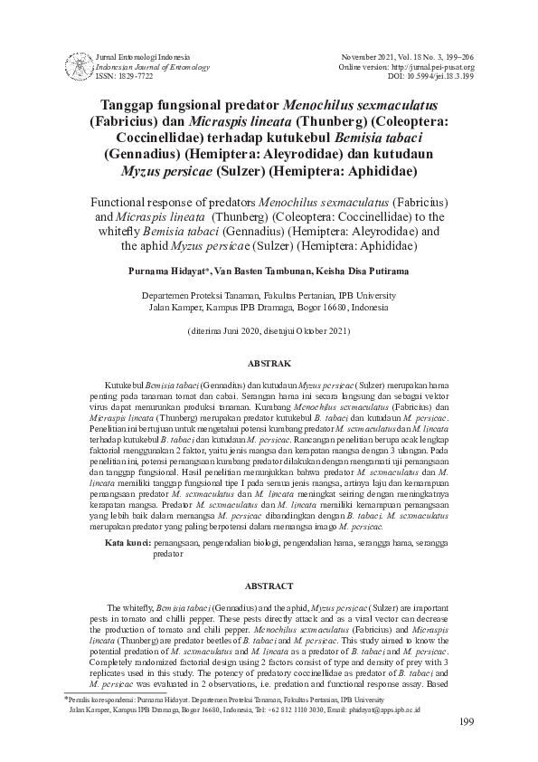 (PDF) Tanggap fungsional predator Menochilus sexmaculatus (Fabricius ...