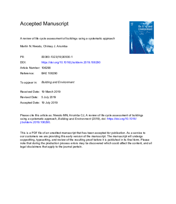 Pdf A Review Of Life Cycle Assessment Of Buildings Using A Systematic