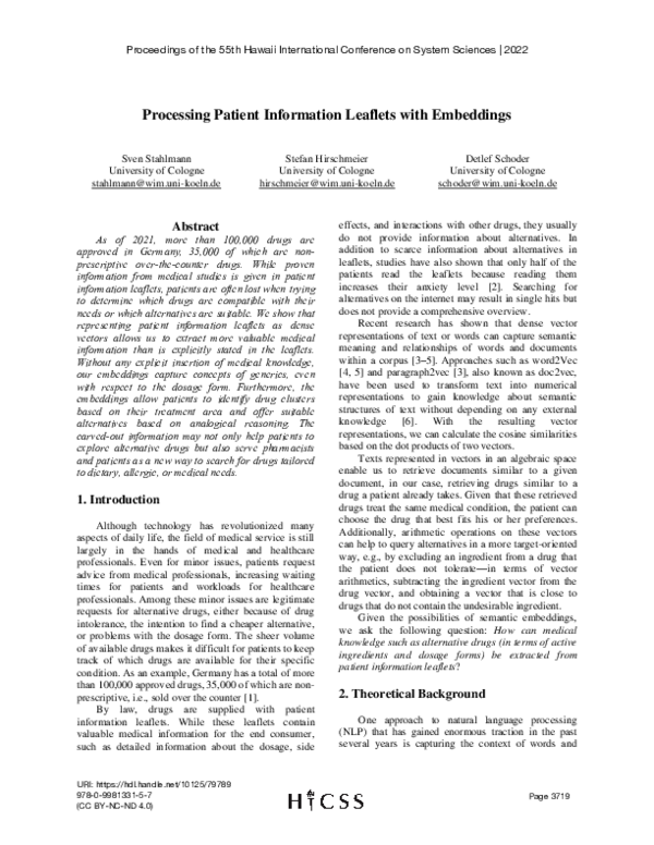 (PDF) Processing Patient Information Leaflets with Embeddings