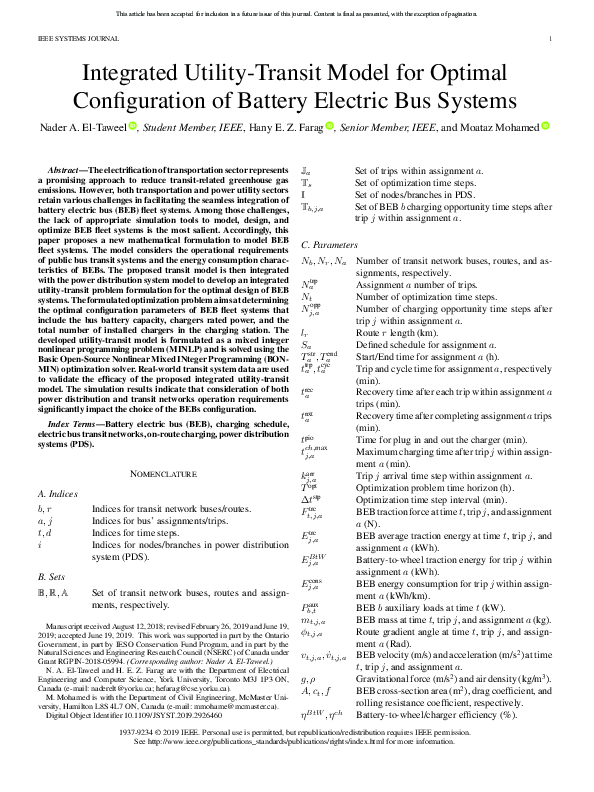 (PDF) Integrated Utility-Transit Model for Optimal Configuration of ...