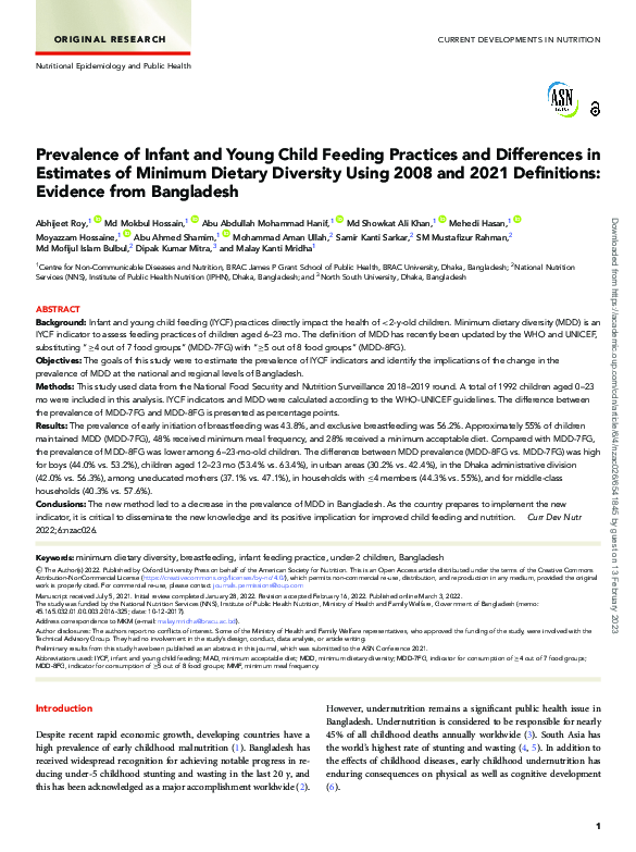 (PDF) Prevalence of Infant and Young Child Feeding Practices and ...