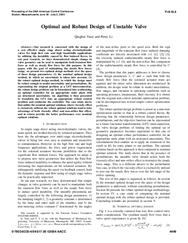 (PDF) Optimal and robust design of unstable valve