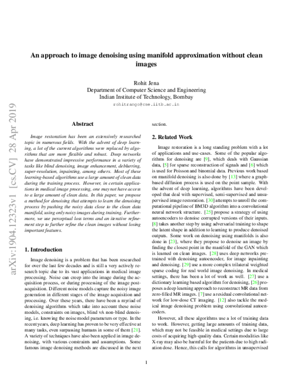 (PDF) An approach to image denoising using manifold approximation without clean images