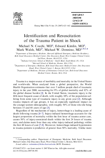 (PDF) Identification and Resuscitation of the Trauma Patient in Shock