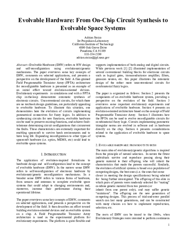 (PDF) Evolvable hardware: from on-chip circuit synthesis to evolvable space systems
