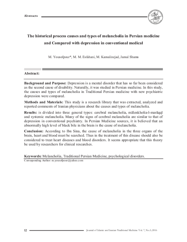 (PDF) The historical process causes and types of melancholia in Persian ...