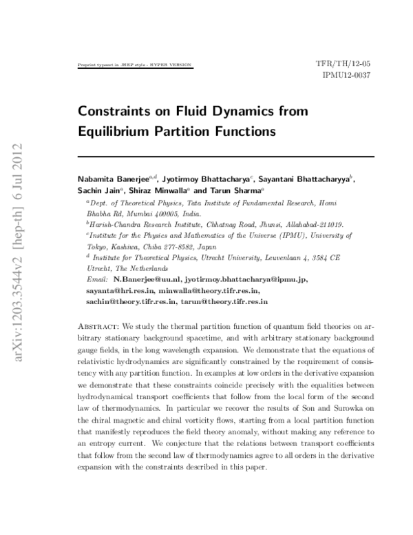 Pdf Constraints On Fluid Dynamics From Equilibrium Partition Functions