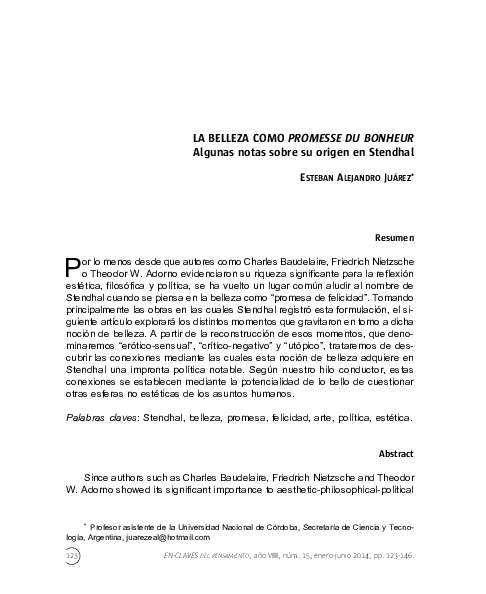 (PDF) La belleza como promesse du bonheur. Algunas notas sobre su ...