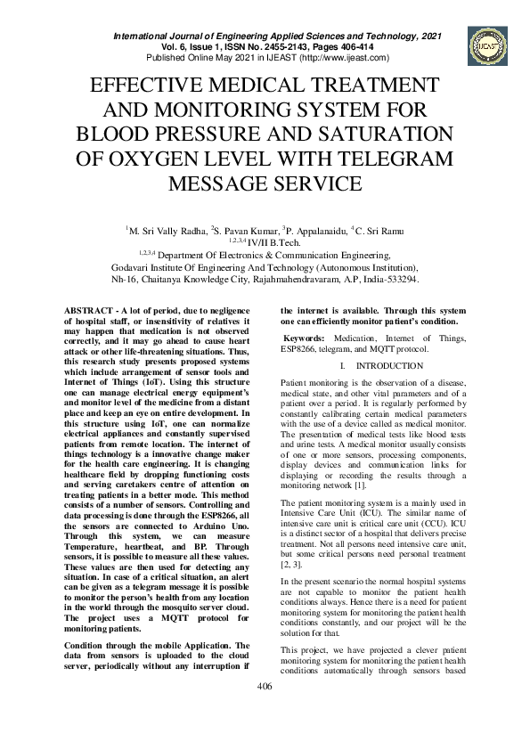 (PDF) Effective Medical Treatment and Monitoring System for Blood ...
