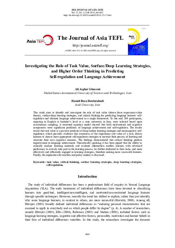(PDF) Investigating the Role of Task Value, Surface/Deep Learning ...