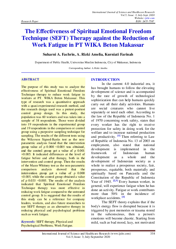 (PDF) The Effectiveness of Spiritual Emotional Freedom Technique (SEFT ...