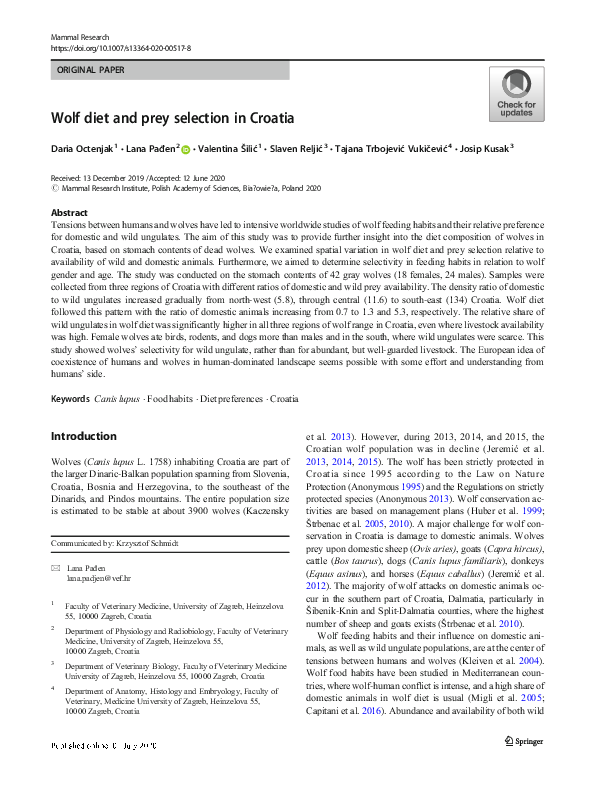 (PDF) Wolf diet and prey selection in Croatia