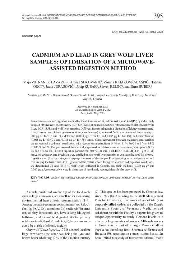 (PDF) Cadmium and lead in grey wolf liver samples: optimisation of a ...