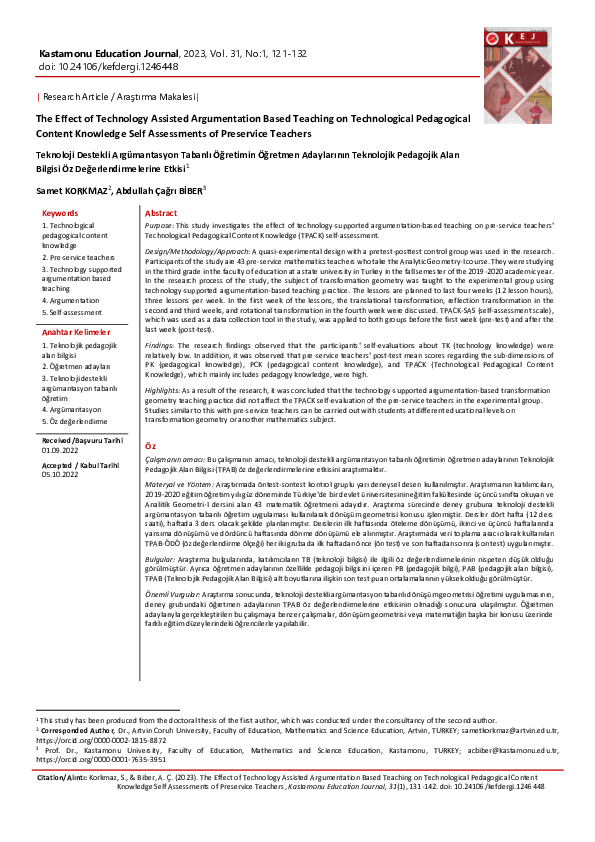 (PDF) The Effect of Technology Assisted Argumentation Based Teaching on ...