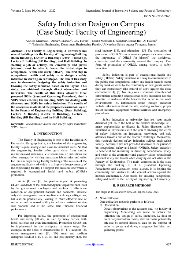(PDF) Safety Induction Design on Campus (Case Study: Faculty of ...