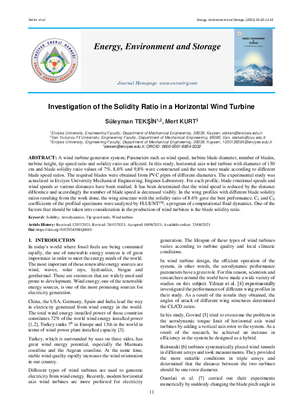 (PDF) Investigation of the Solidity Ratio in a Horizontal Wind Turbine