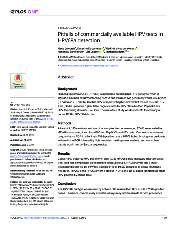 (PDF) Pitfalls of commercially available HPV tests in HPV68a detection