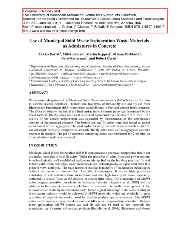 (PDF) Use of municipal solid waste incineration waste materials as ...