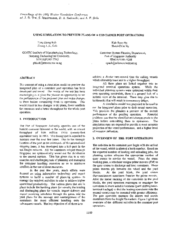 Pdf Using Simulation To Preview Plans Of A Container Port Operations