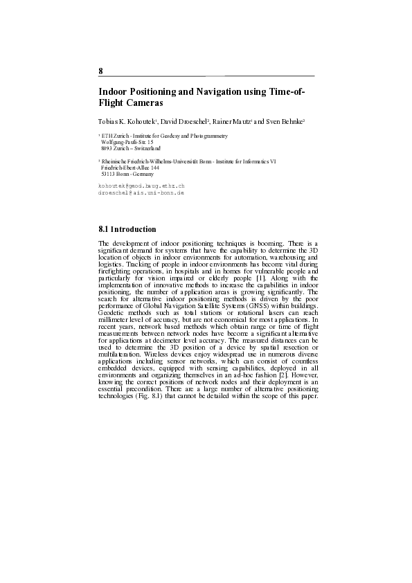 (PDF) Indoor Positioning and Navigation Using Time-Of-Flight Cameras | Tobias K Kohoutek ...