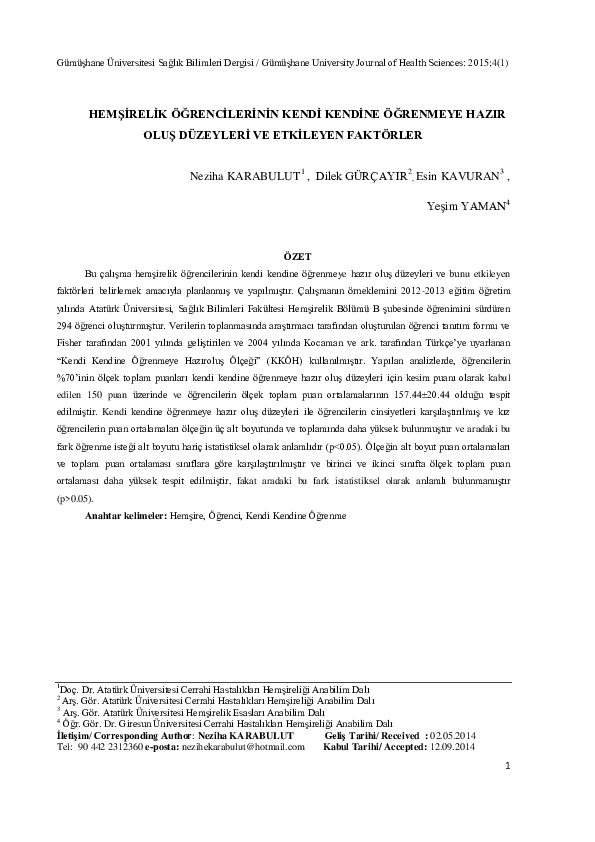 (PDF) Determination Of Nursing Students’ Self-Directed Learning Readiness Levels And Affecting ...
