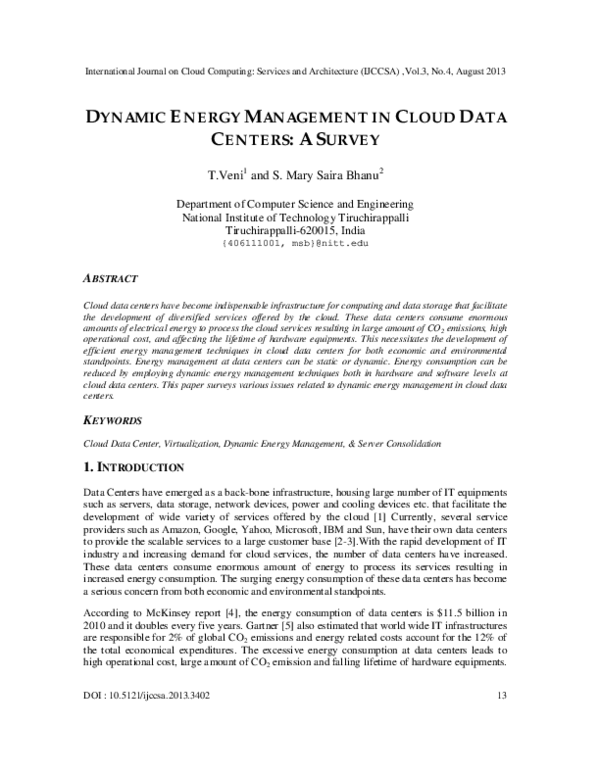 (PDF) Dynamic Energy Management In Cloud Data Centers: A Survey
