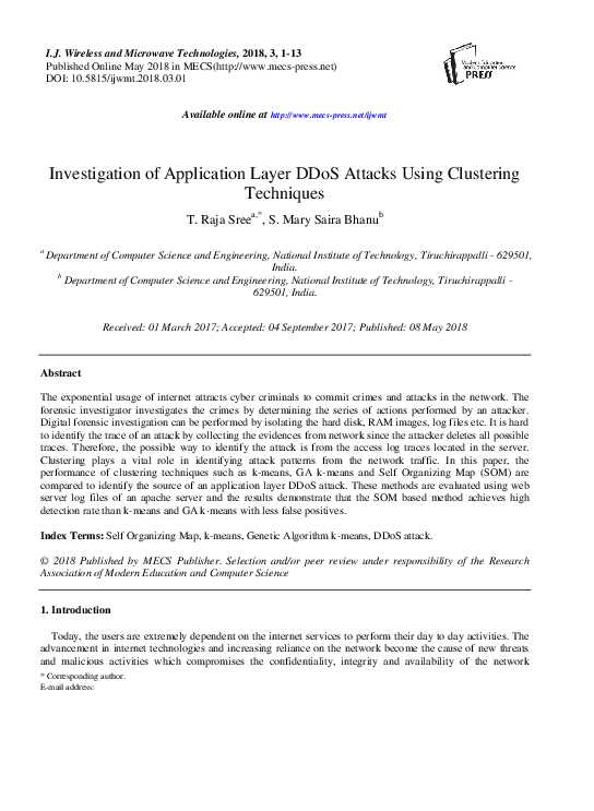 (PDF) Investigation of Application Layer DDoS Attacks Using Clustering ... (PDF) Investigation of Application Layer DDoS Attacks Using Clustering ...