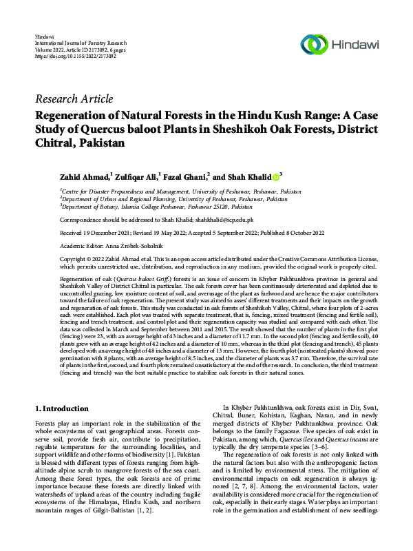 (PDF) Regeneration of Natural Forests in the Hindu Kush Range: A Case ...
