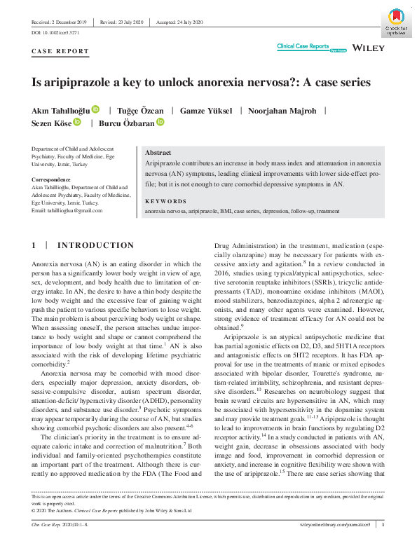 (PDF) Is aripiprazole a key to unlock anorexia nervosa?: A case series