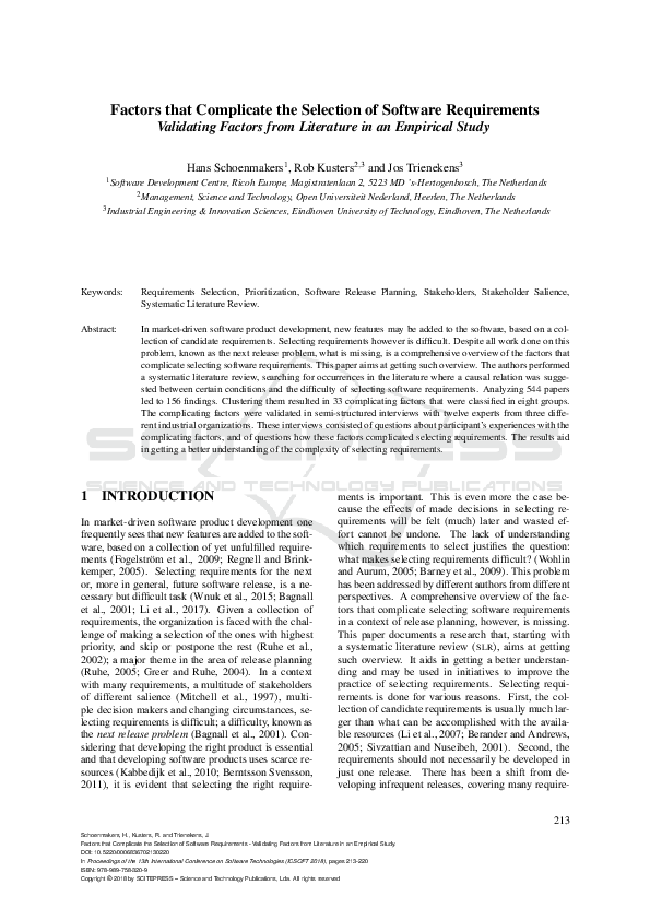 (PDF) Factors that Complicate the Selection of Software Requirements - Validating Factors from ...