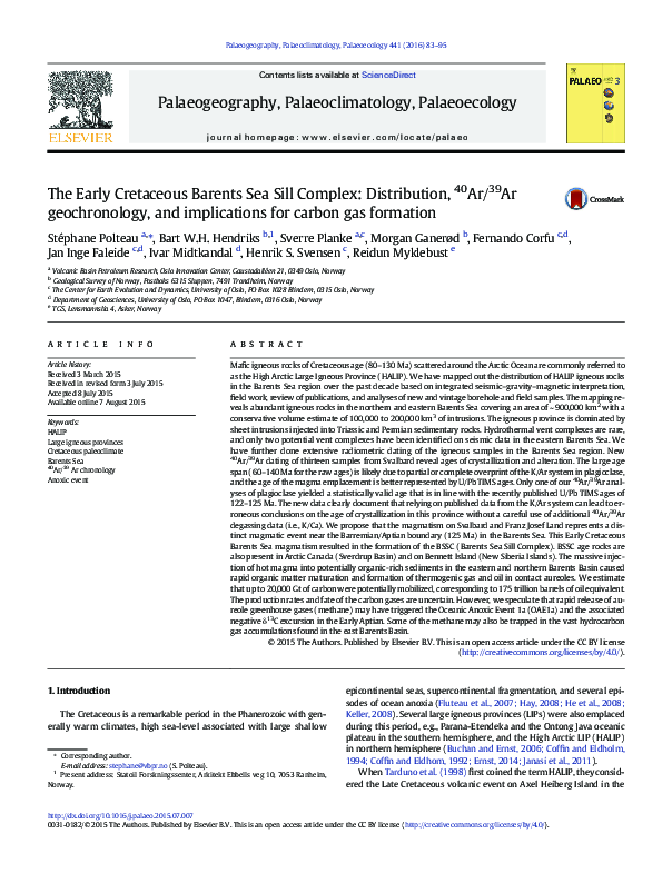 (PDF) The Early Cretaceous Barents Sea Sill Complex: Distribution, 40Ar ...
