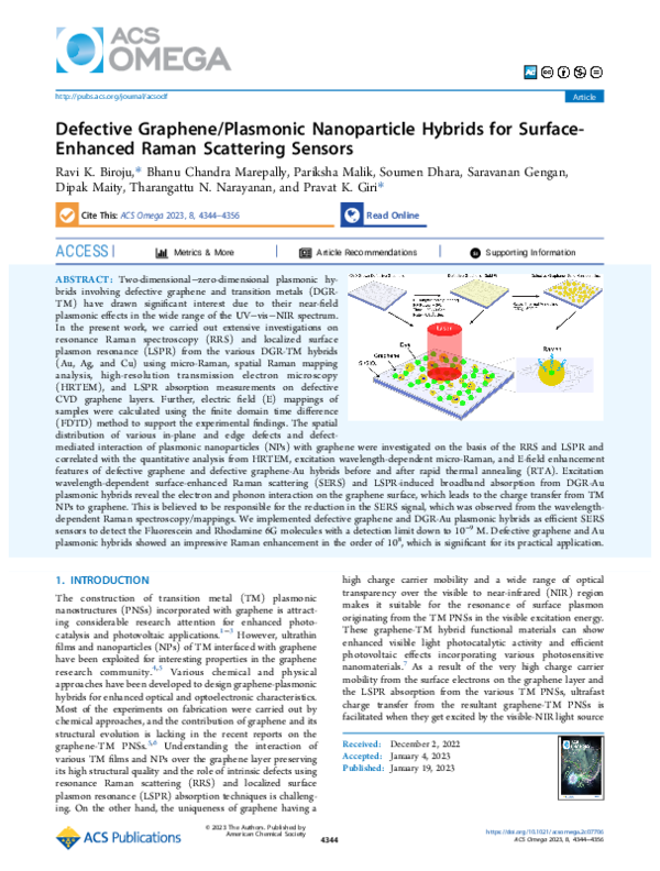 (PDF) Defective Graphene/Plasmonic Nanoparticle Hybrids for Surface-Enhanced Raman Scattering ...