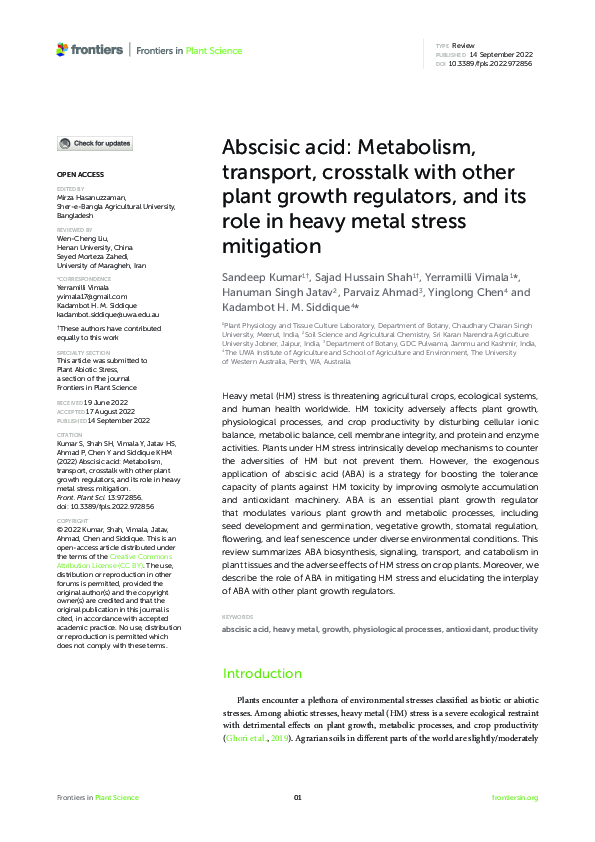 (PDF) Abscisic acid: Metabolism, transport, crosstalk with other plant ...