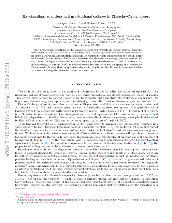 (PDF) Raychaudhuri equations and gravitational collapse in Einstein ...