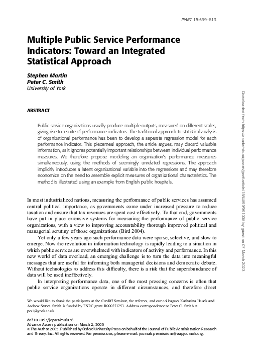 (PDF) Multiple Public Service Performance Indicators: Toward an ...