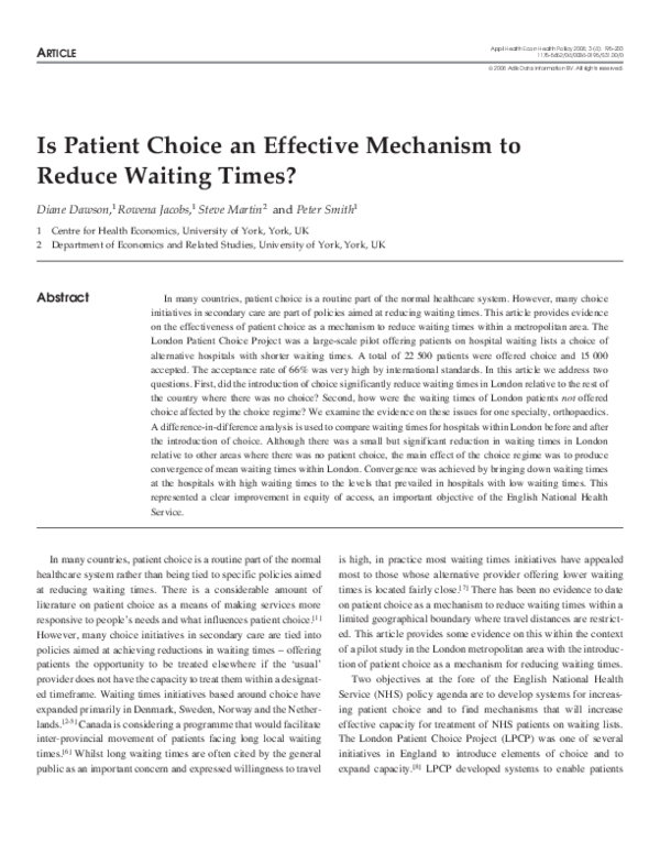 (PDF) Is Patient Choice an Effective Mechanism to Reduce Waiting Times?