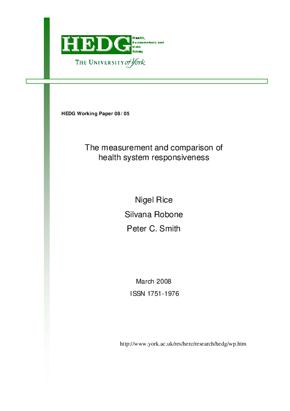 (PDF) The measurement and comparison of health system responsiveness