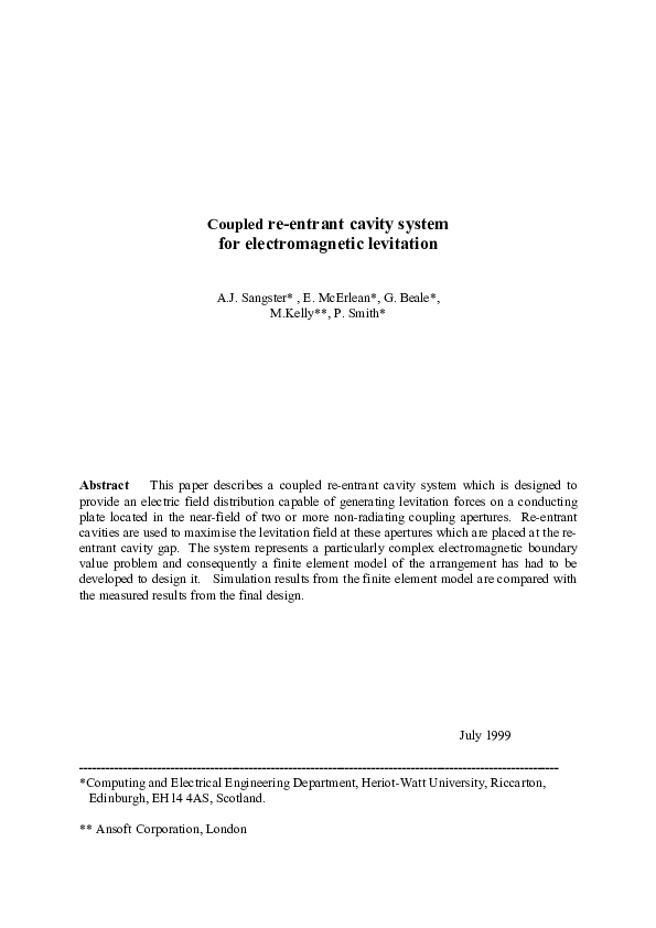 (PDF) Coupled Re-Entrant Cavity System for Electromagnetic Levitation