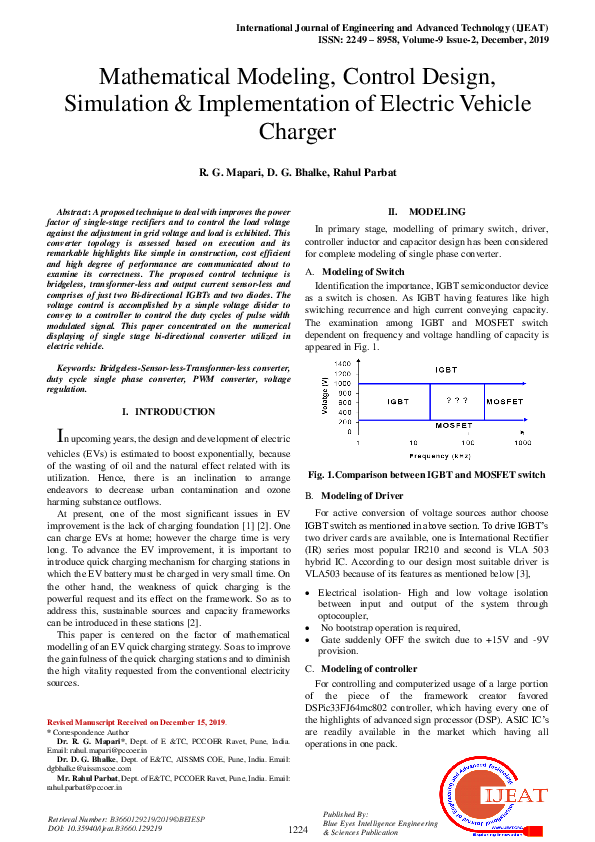 Pdf Mathematical Modeling Control Design Simulation Implementation Of Electric Vehicle Charger 6793