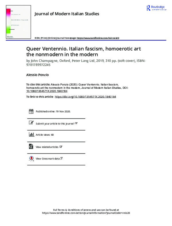 (PDF) Queer Ventennio. Italian fascism, homoerotic art the nonmodern in ...